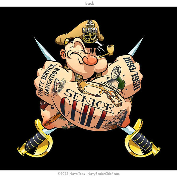"SCPO Popeye Tattoos" Long Sleeve Tee | Black – NavyChief.com