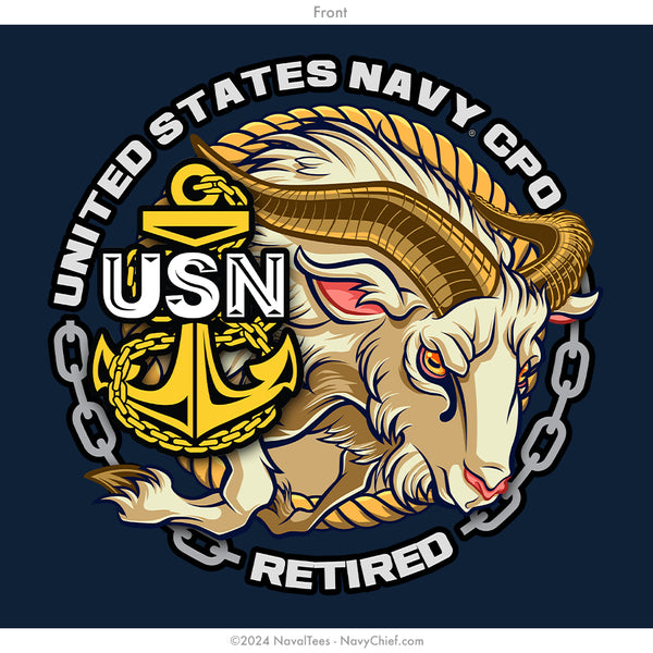 "CPO Goat Retired" Hooded Sweatshirt | Navy – NavyChief.com